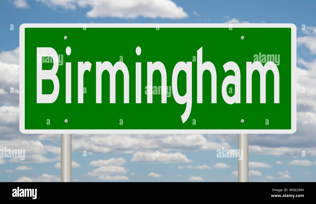 Rendering of a green highway sign for Birmingham Alabama Stock Photo ...