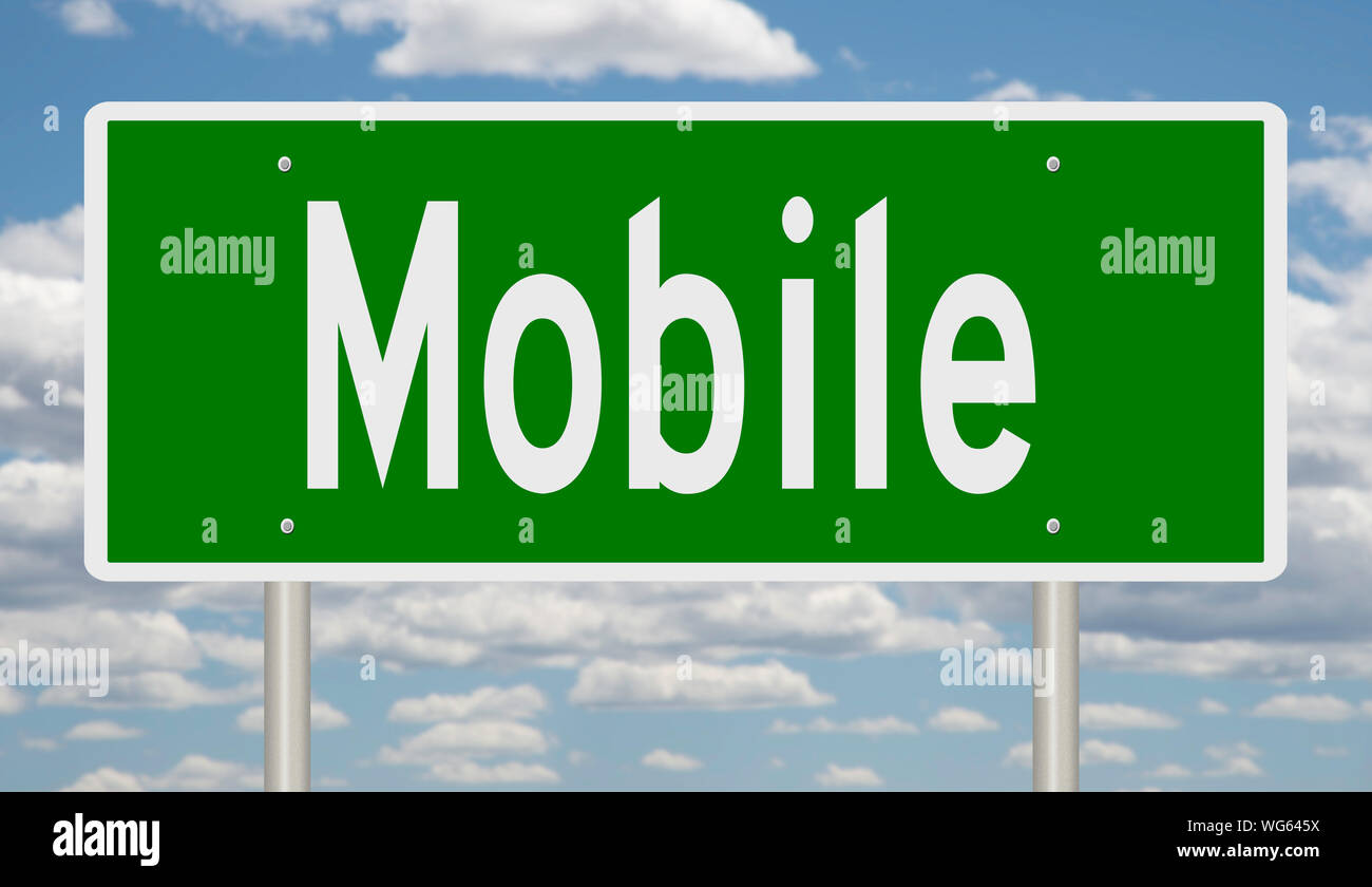Rendering of a green highway sign for Mobile Alabama Stock Photo - Alamy