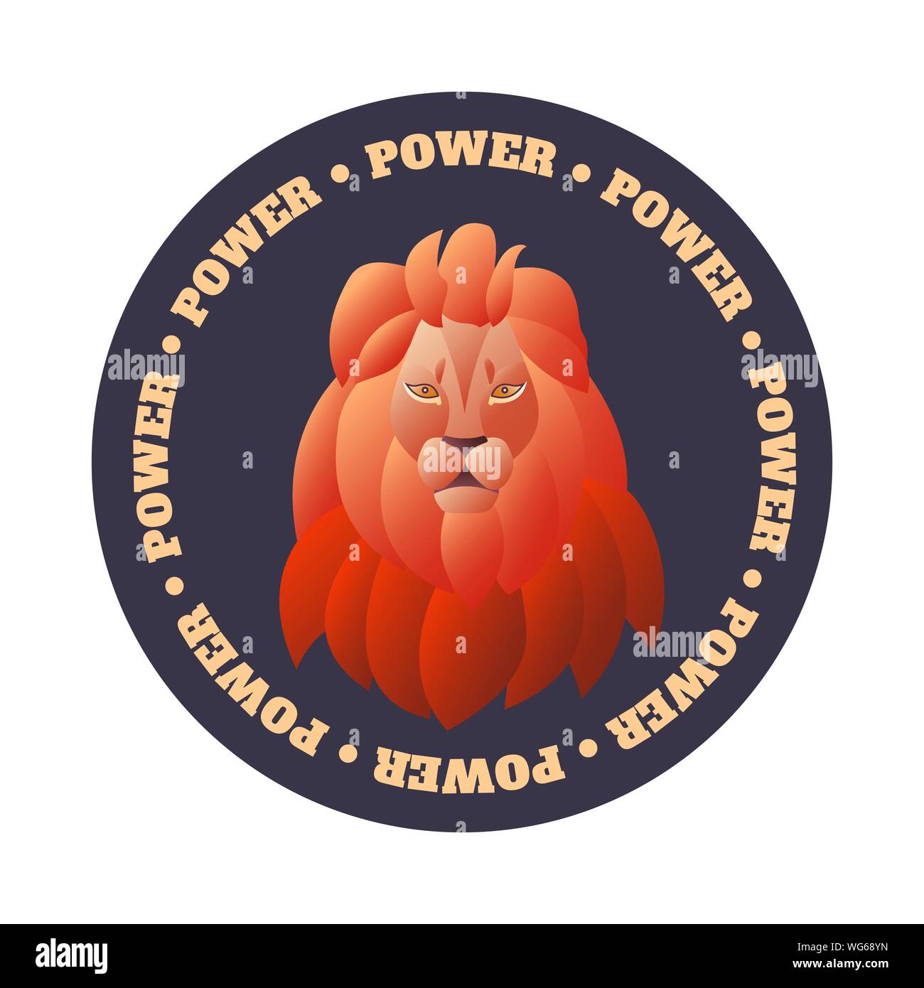 Emblem with a lion's head on a round background with text in a circle ...