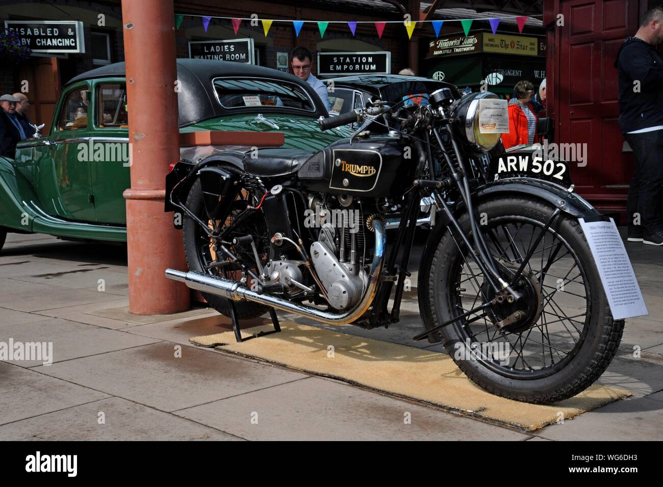 A 1935 Triumph 350cc 3/2 model motorbike at the Severn Valley Railway ...