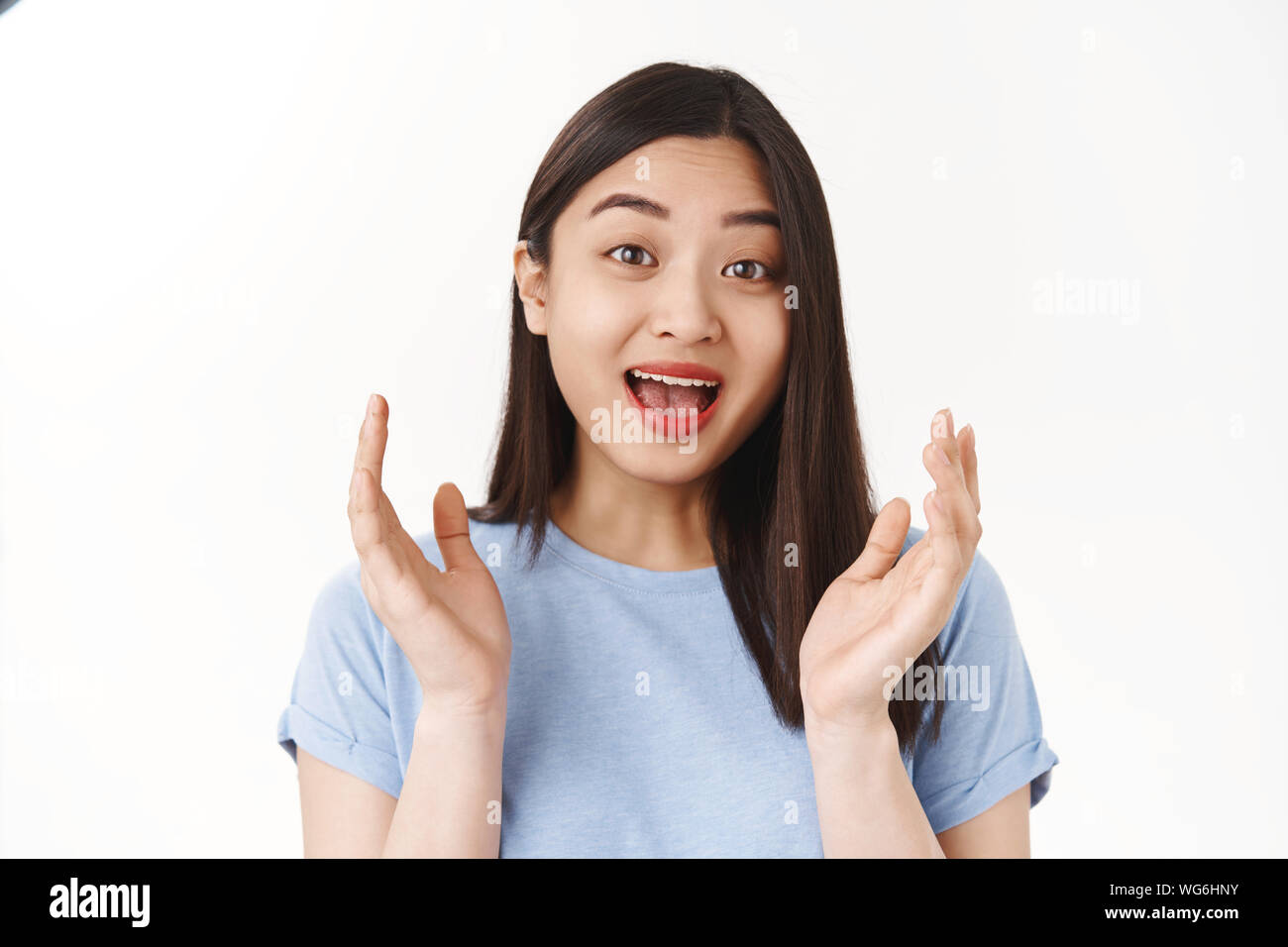 Well done congratulations. Asian positive happy girl clap hands ...