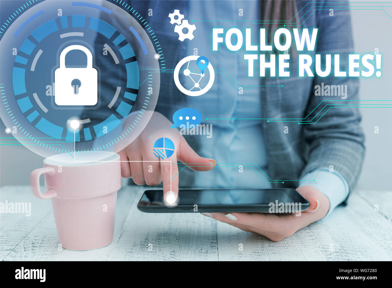 Text sign showing Follow The Rules. Business photo showcasing go with ...