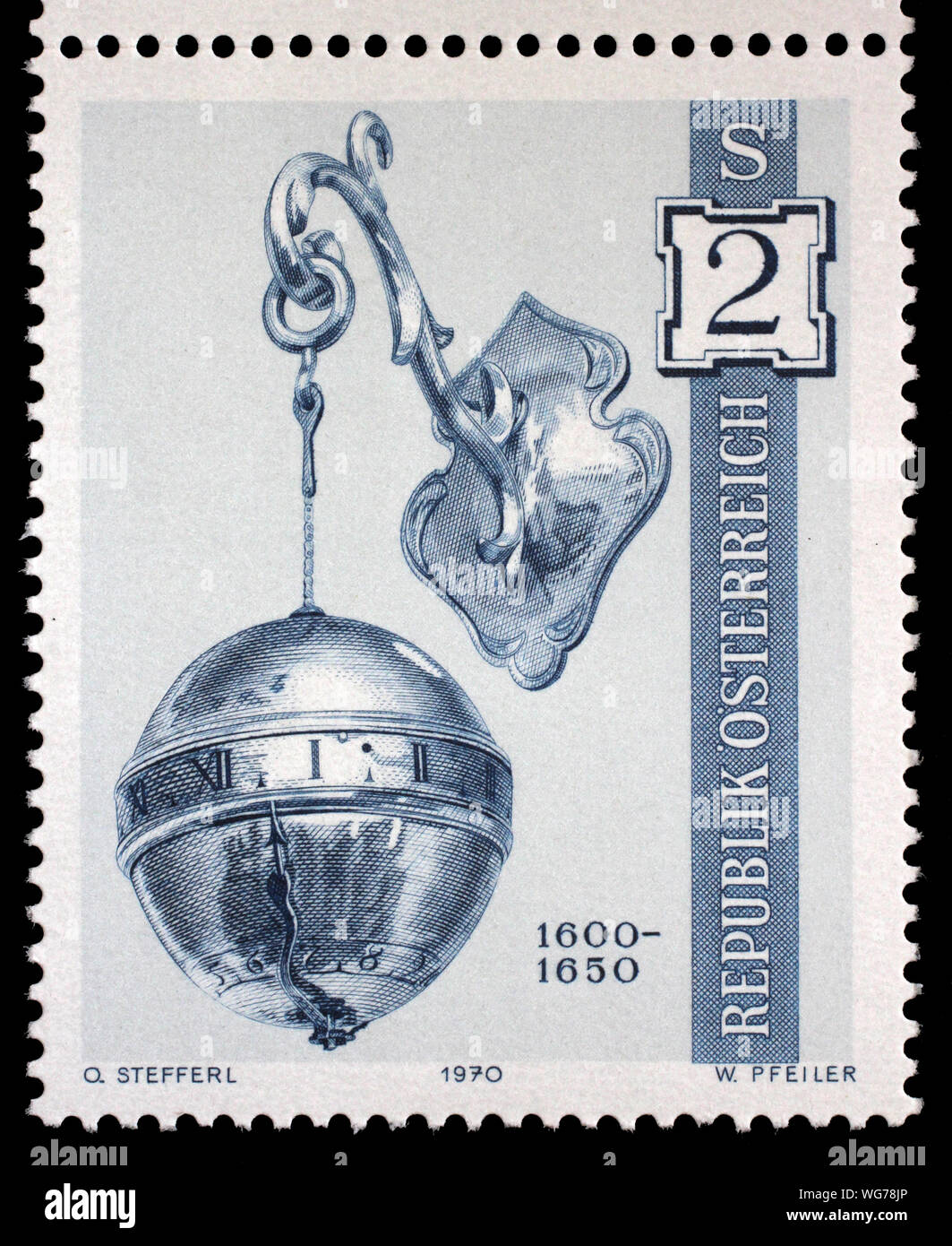 Stamp printed in Austria shows Old Clock (1450-1550), circa 1970 Stock ...