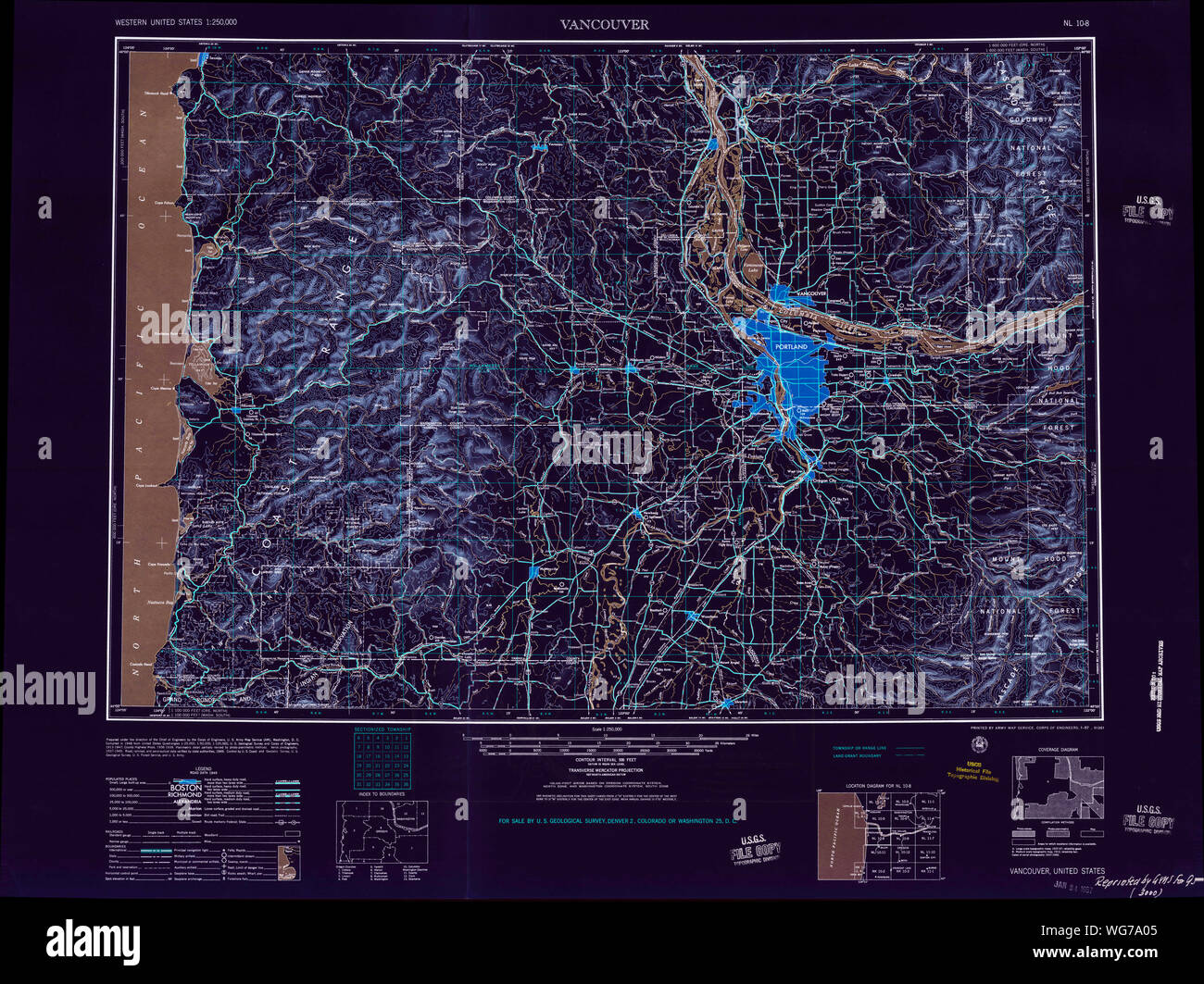 USGS Topo Map Washington State WA Vancouver 244439 1948 250000 Inverted ...