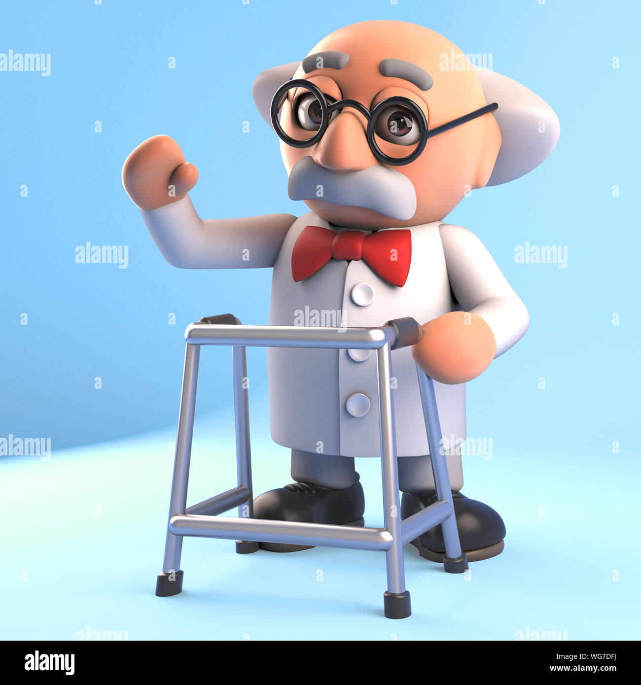 3d mad scientist professor character walking with a zimmer frame, 3d ...