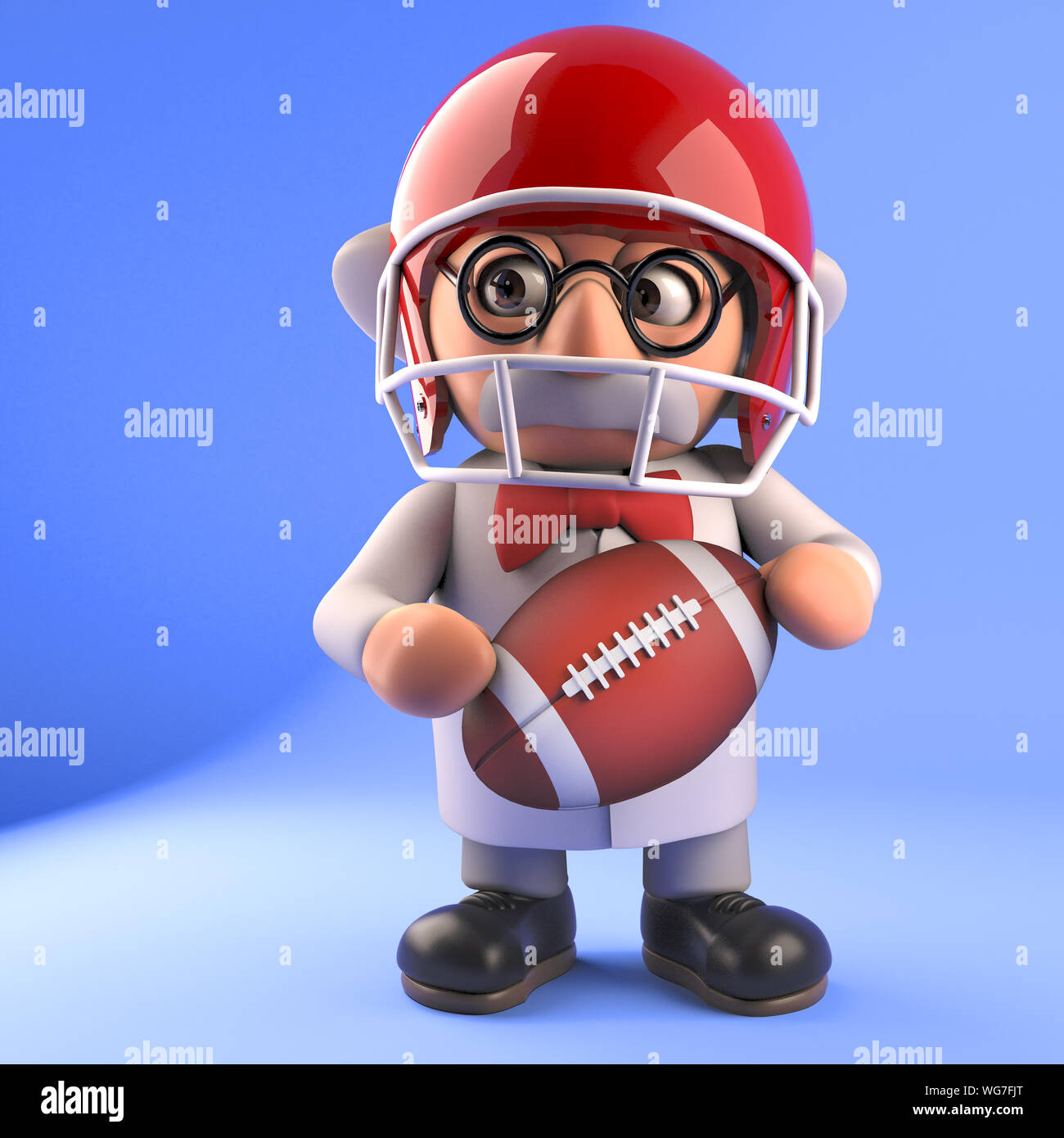 Mad scientist professor in 3d playing American football, 3d ...