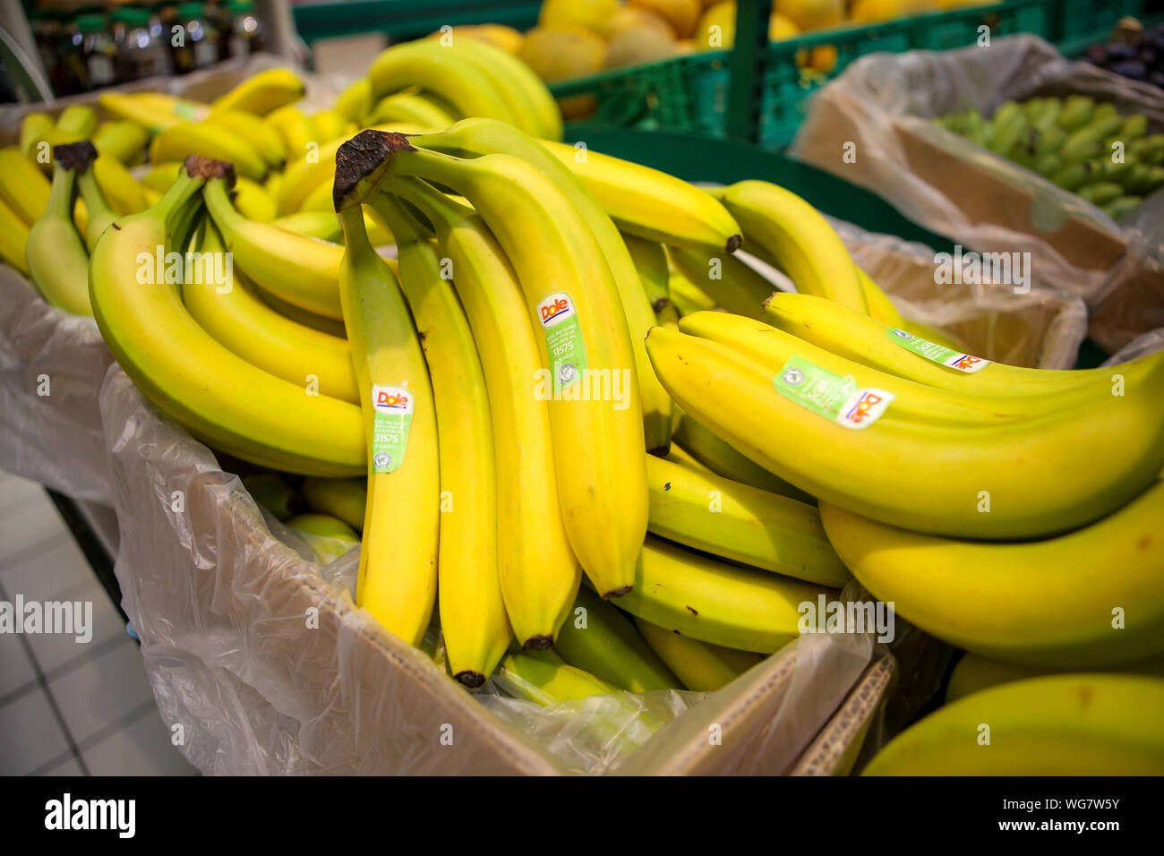 Bucharest, Romania - August 27, 2019: Dole bananas on the fruits and ...