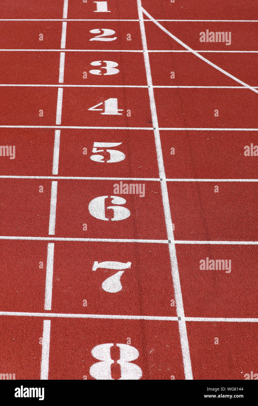 numbers of finishline at running track without people Stock Photo - Alamy