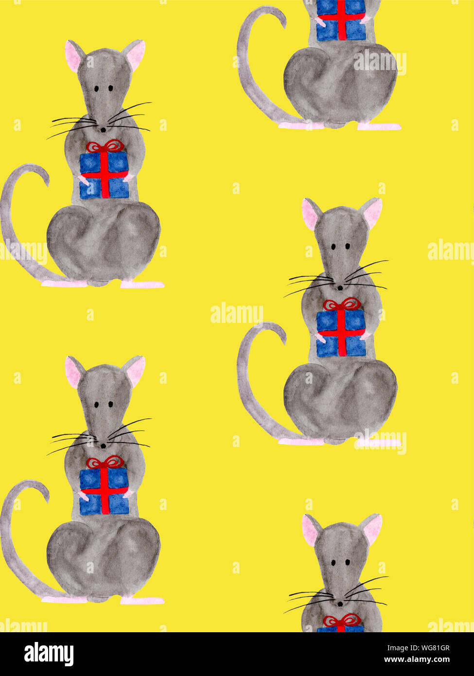 Seamless pattern with Christmas rat holding gift box. Template for ...