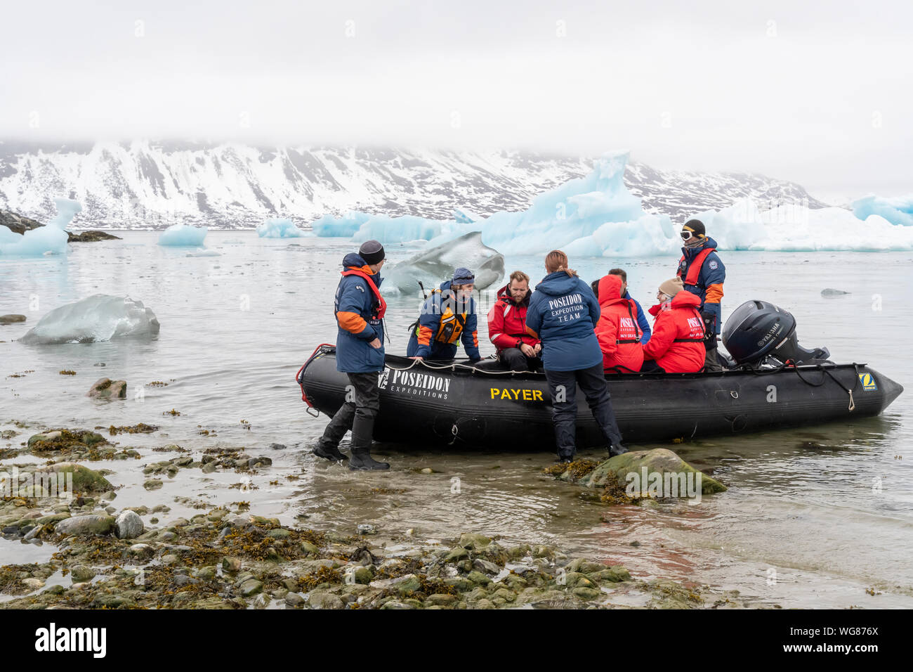 Zodiac launch from Poseidon Expedition to Coastal Greenland Stock Photo ...