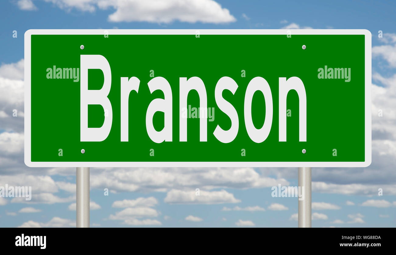 Rendering of a green highway sign for Branson Missouri Stock Photo - Alamy