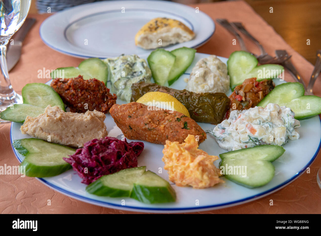 Turkish Mezzer Platter with a variety of foods and vegetables Stock ...