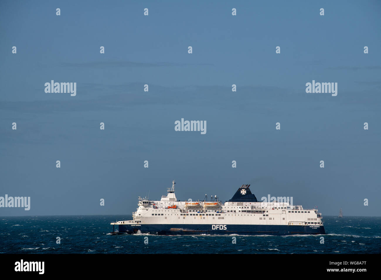 A DFDS cross channel ferry crossing between Calais in France and Dover ...