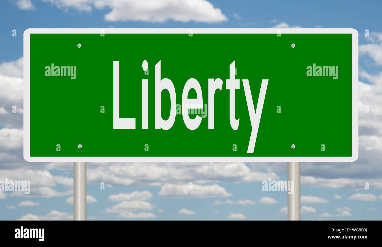 Rendering of a green highway sign for Liberty Stock Photo - Alamy