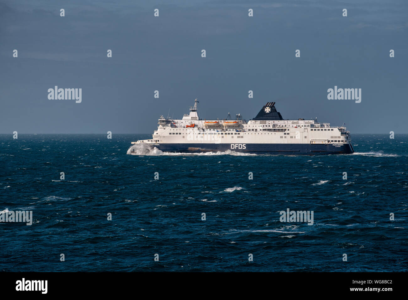 A DFDS cross channel ferry crossing between Calais in France and Dover ...