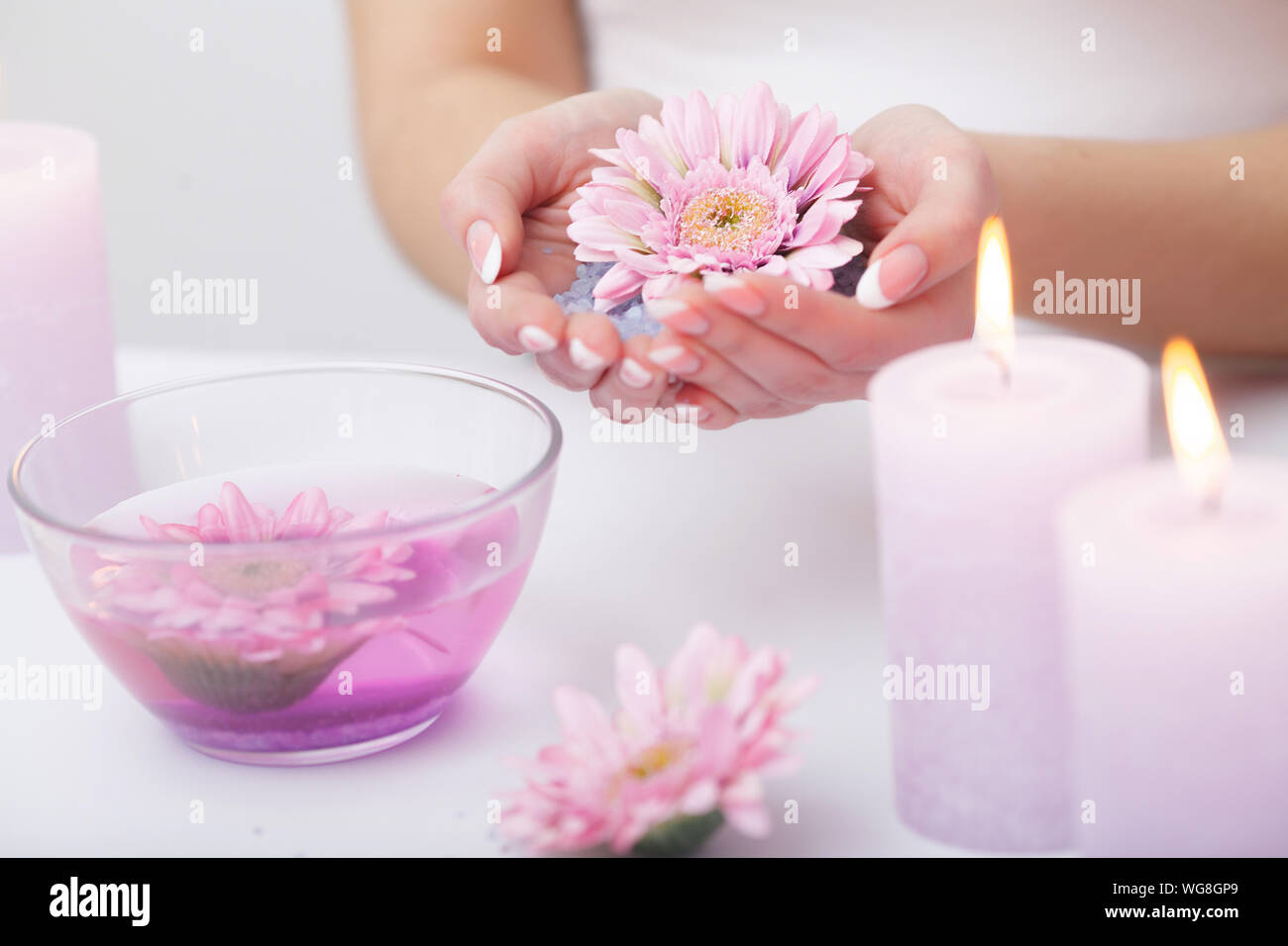 Nail Care. Closeup Of Beautiful Woman Hands With Natural Nails In ...