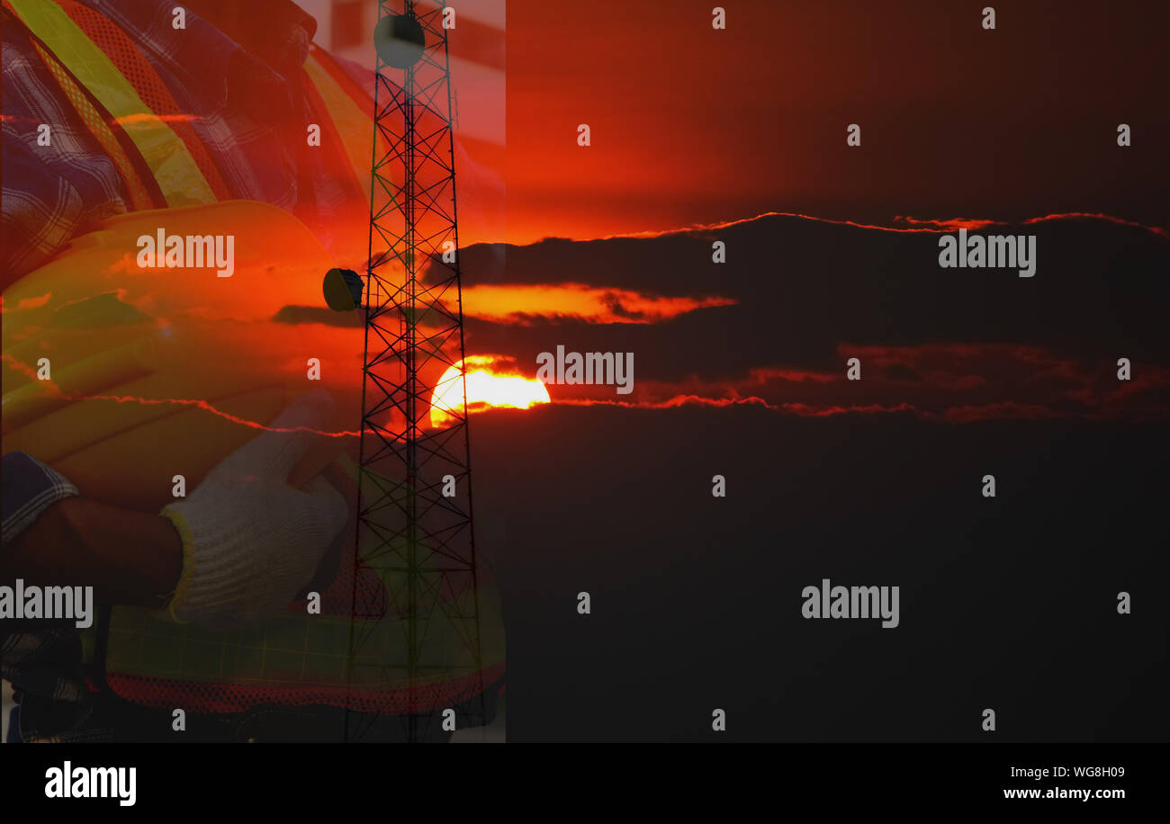 double exposure engineer and the telacommunication pole or mobile pole ...