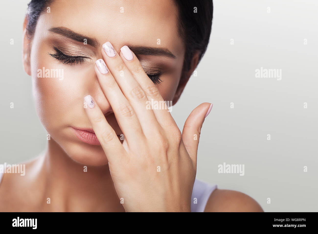 Eyes Pain Beautiful Unhappy Woman Suffering From Strong Eye Pain ...