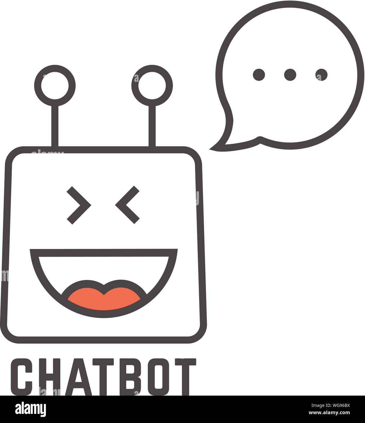 black thin line happy chatbot icon on white background Stock Vector ...