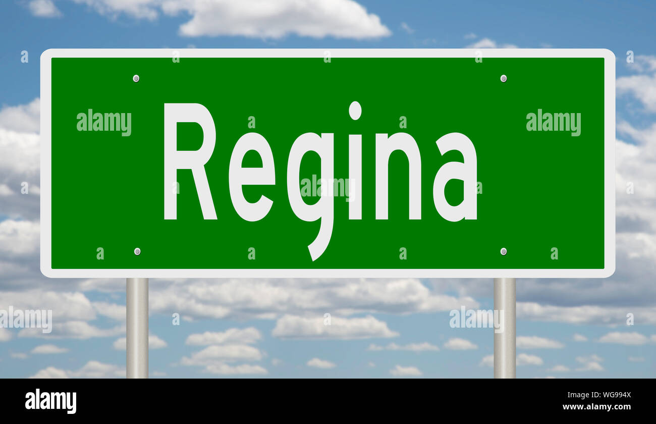 Rendering of a green highway sign for Saskatoon Saskatchewan Stock ...