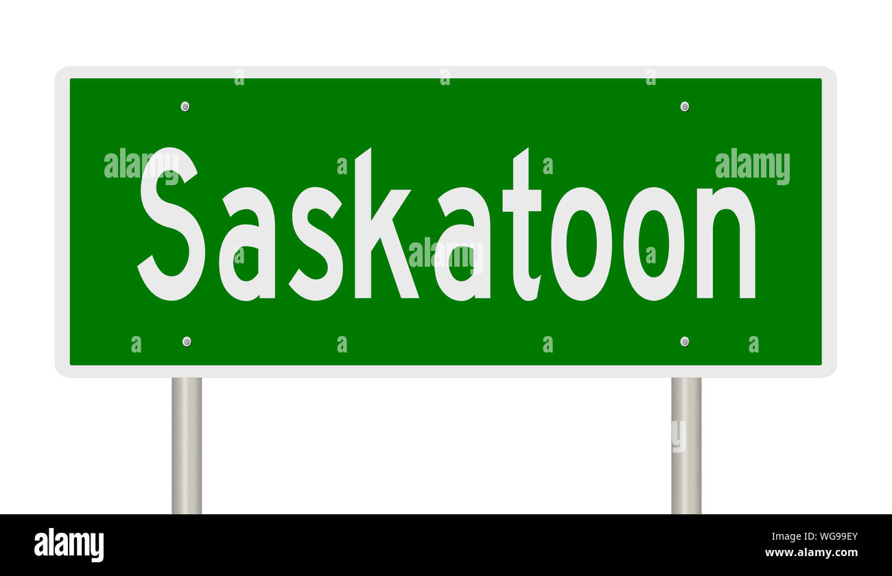 Rendering of a green highway sign for Saskatoon Saskatchewan Stock ...