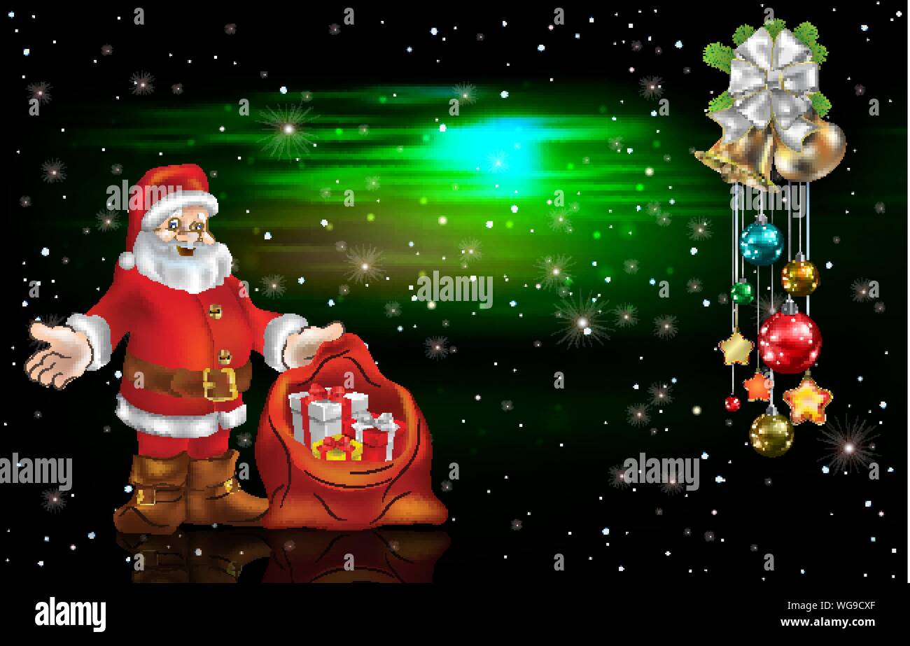 Abstract green sunset background with Christmas decorations and Santa ...