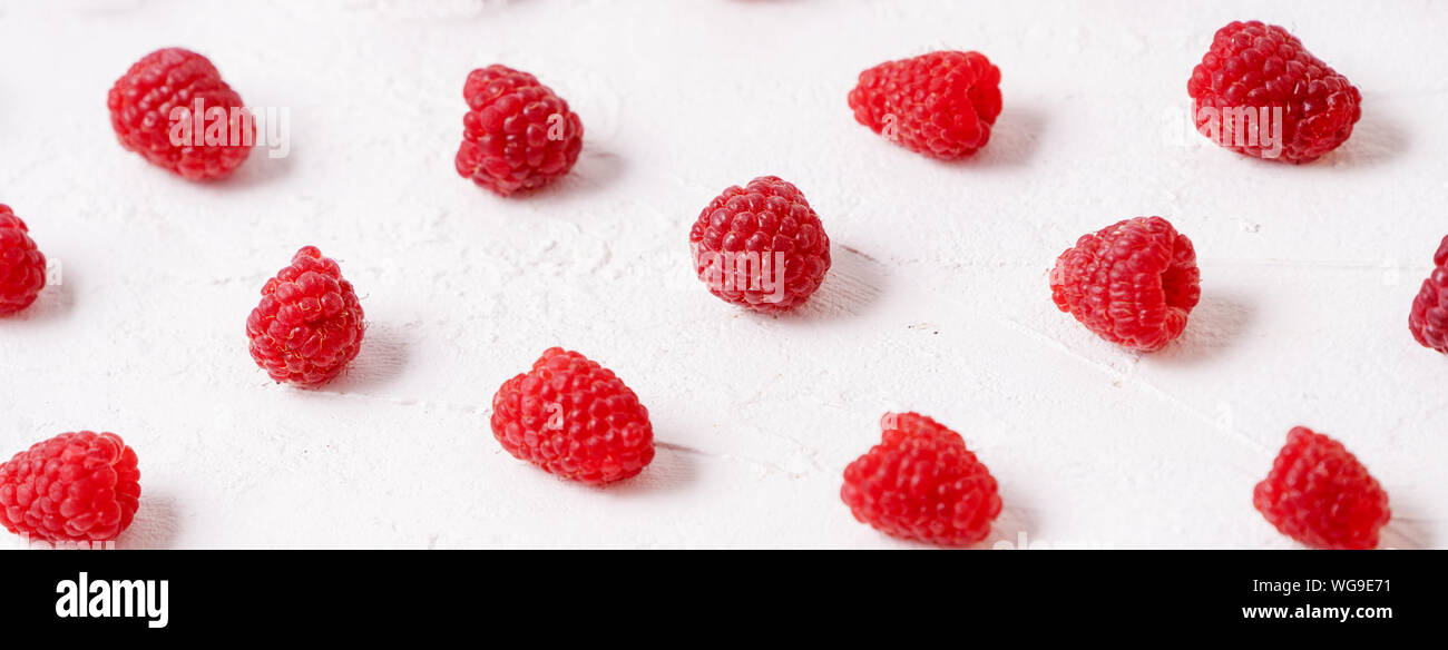 Red fresh ripe raspberry background. Summer concept. Flat lay. Banner ...
