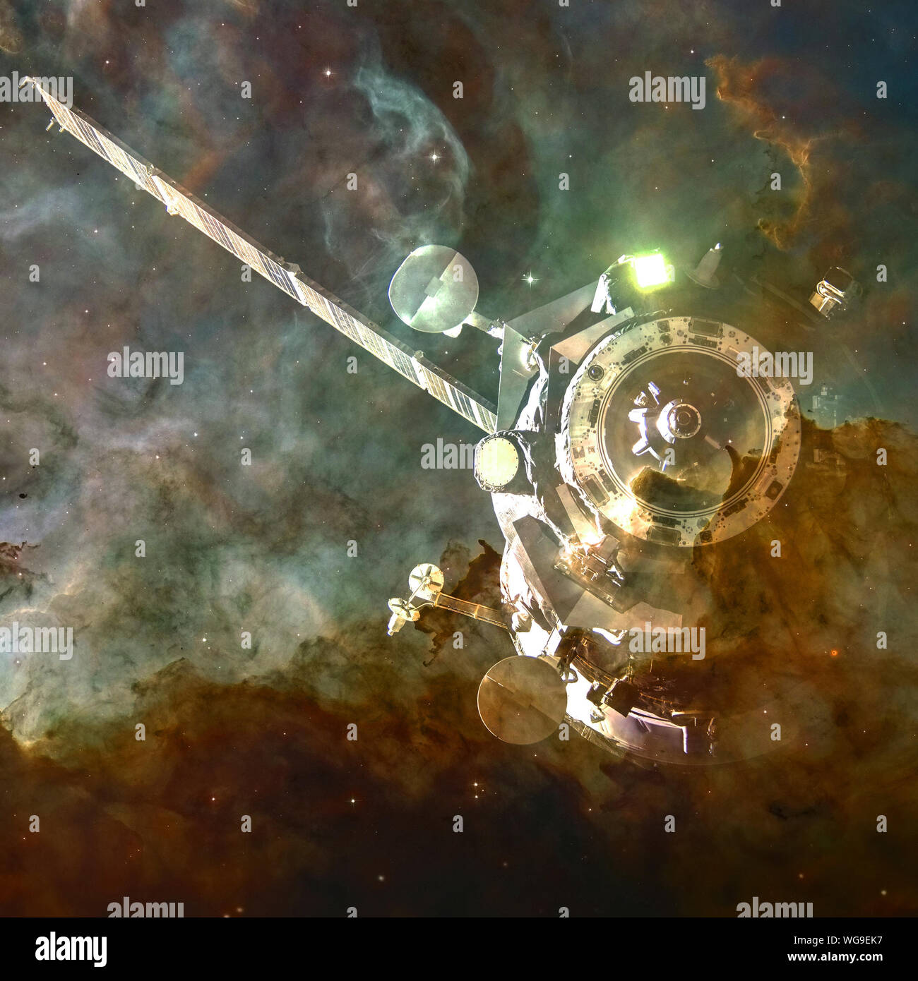 Space shuttle. Infinite space background with nebulas and stars ...