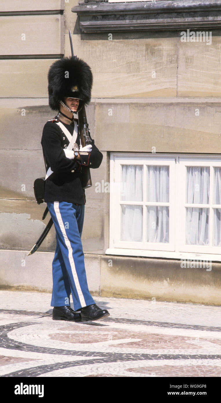 LIFE GUARD outside the Danish Royal palace Amalienborg with its ...