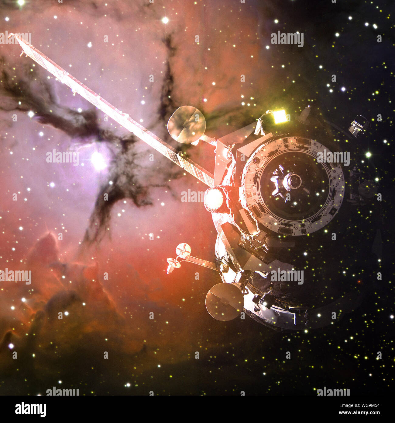Space shuttle. Infinite space background with nebulas and stars ...