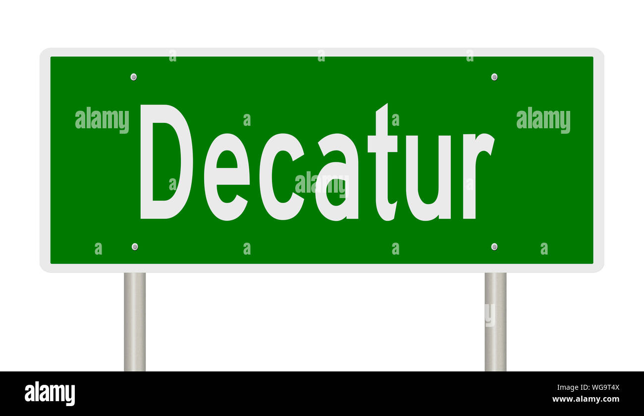 Rendering of a green highway sign for Decatur Georgia Stock Photo - Alamy