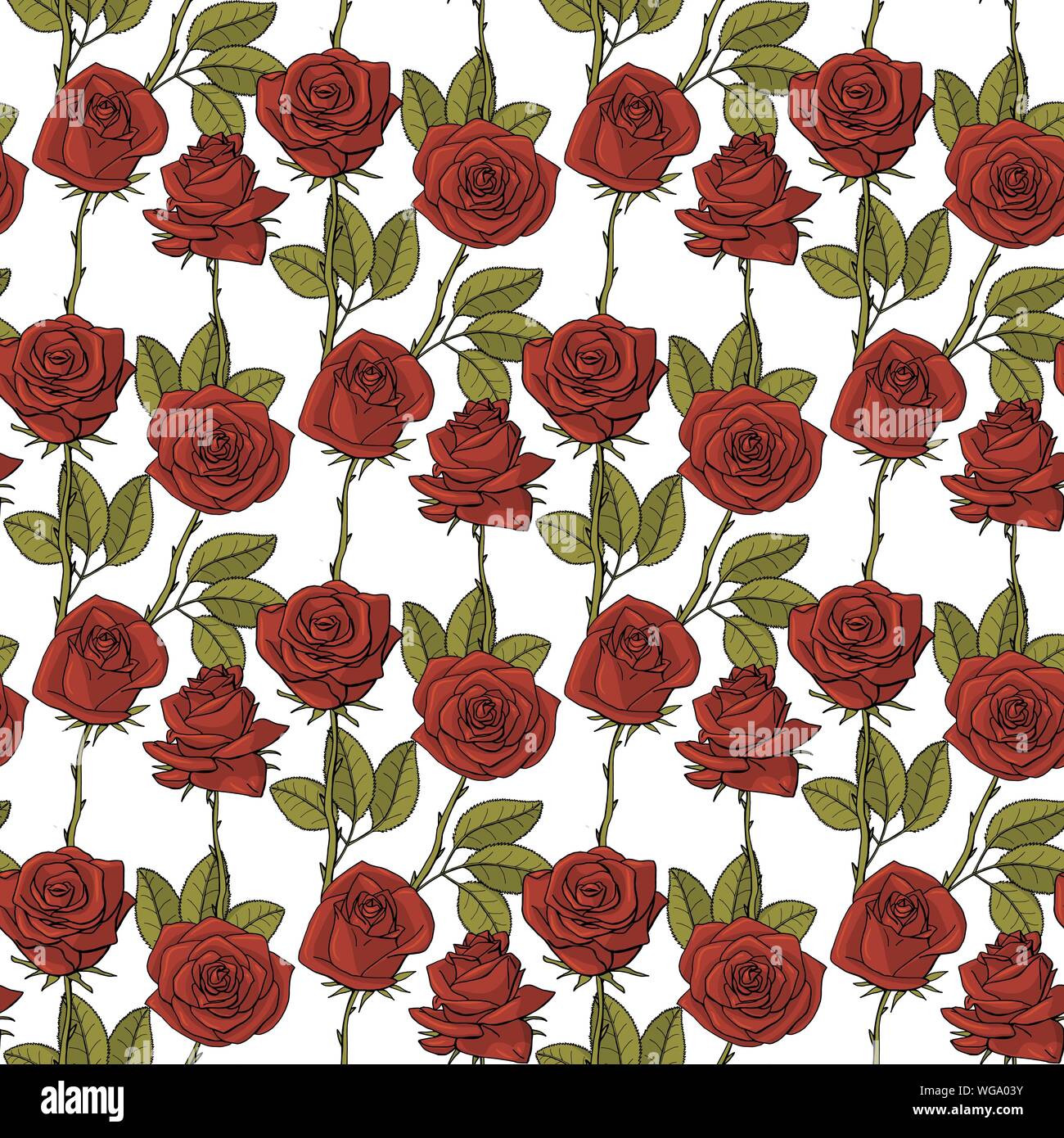 Hand drawn doodle style rose flowers seamless pattern. white background. stock vector ...