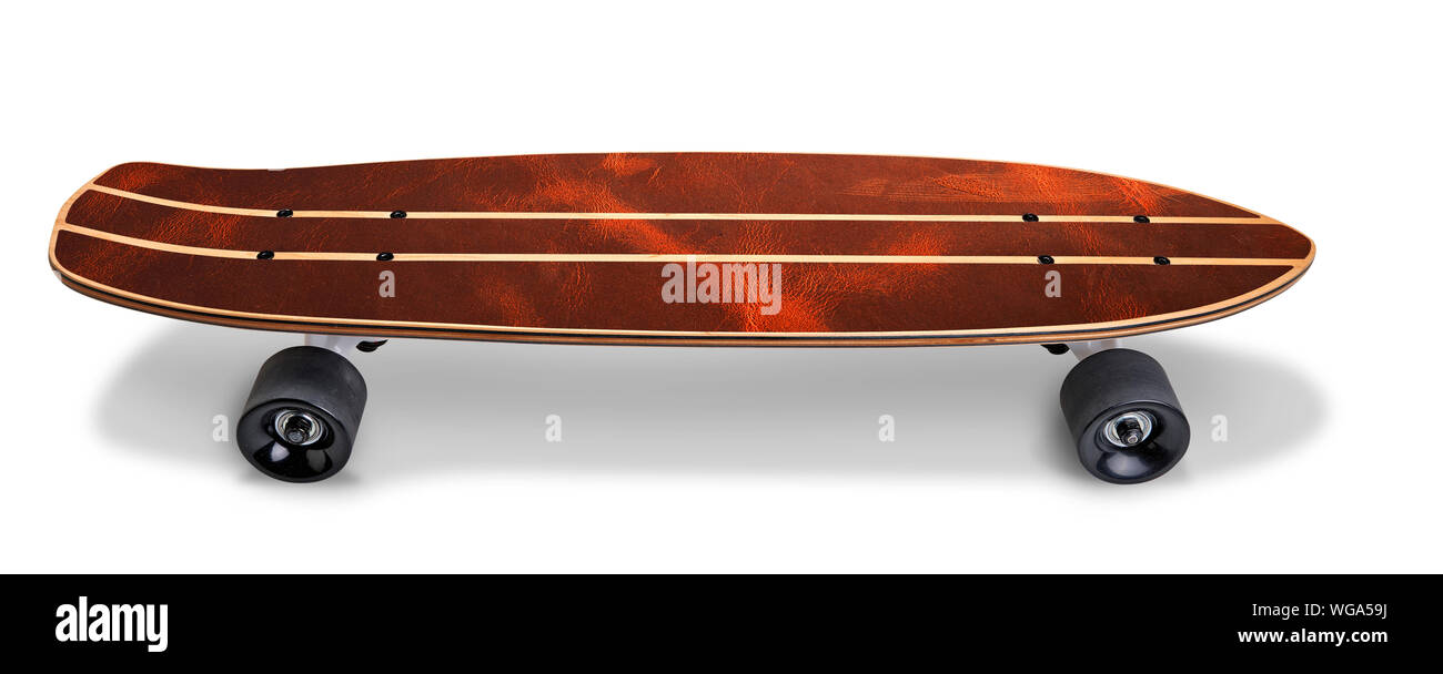 Wooden skate board with Leather texture isolated on a white background ...