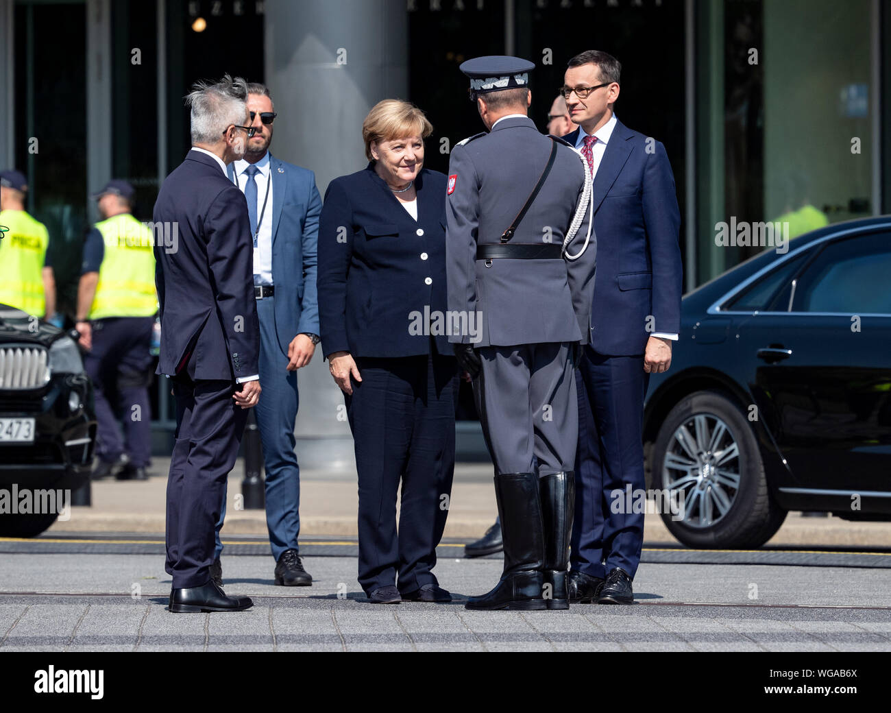 Warscheu, Poland. 01st Sep, 2019. Federal Chancellor Angela Merkel (CDU ...