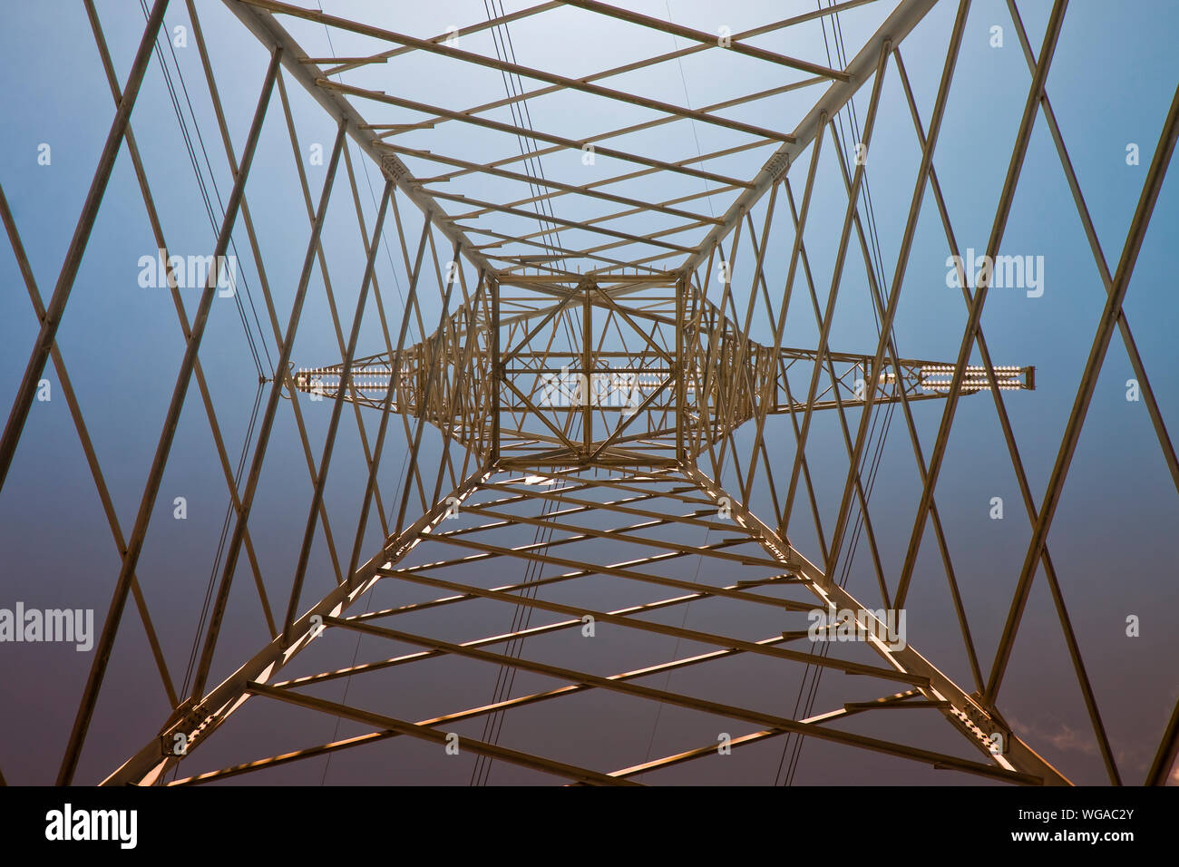 Inside of a power pylon - concept image - toned image Stock Photo - Alamy