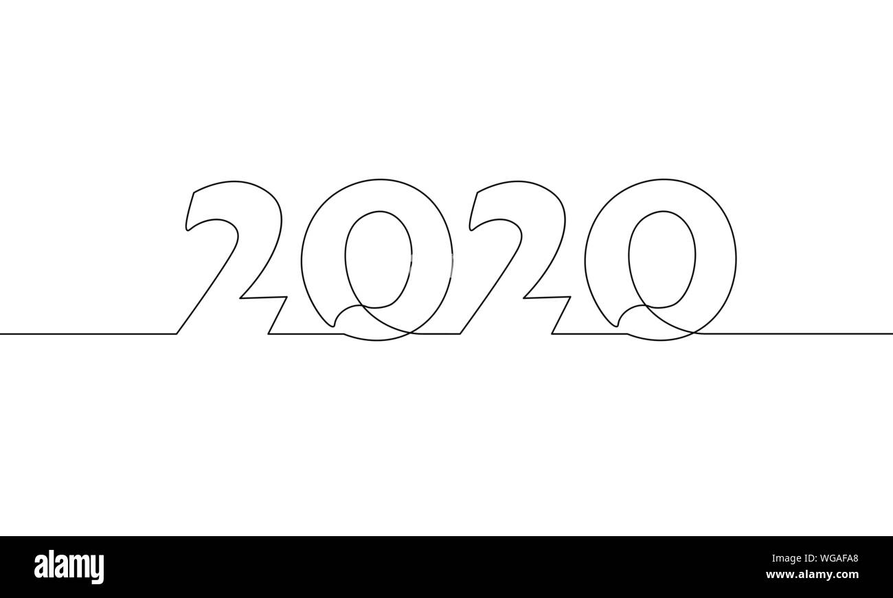 2020 New Year single continuous line art. Holiday greeting card ...
