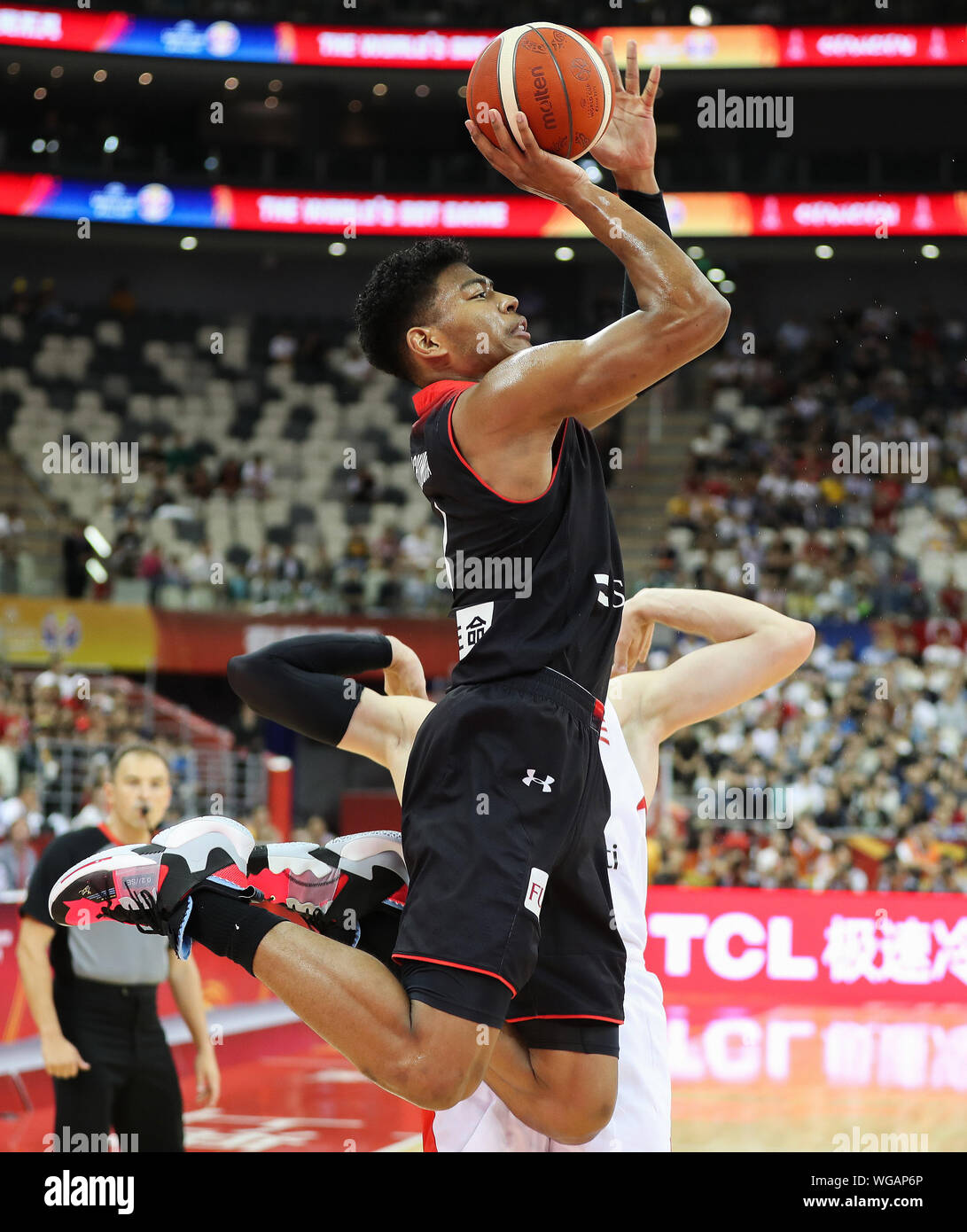 Shanghai, China. 1st Sep, 2019. Rui Hachimura of Japan shoots during ...