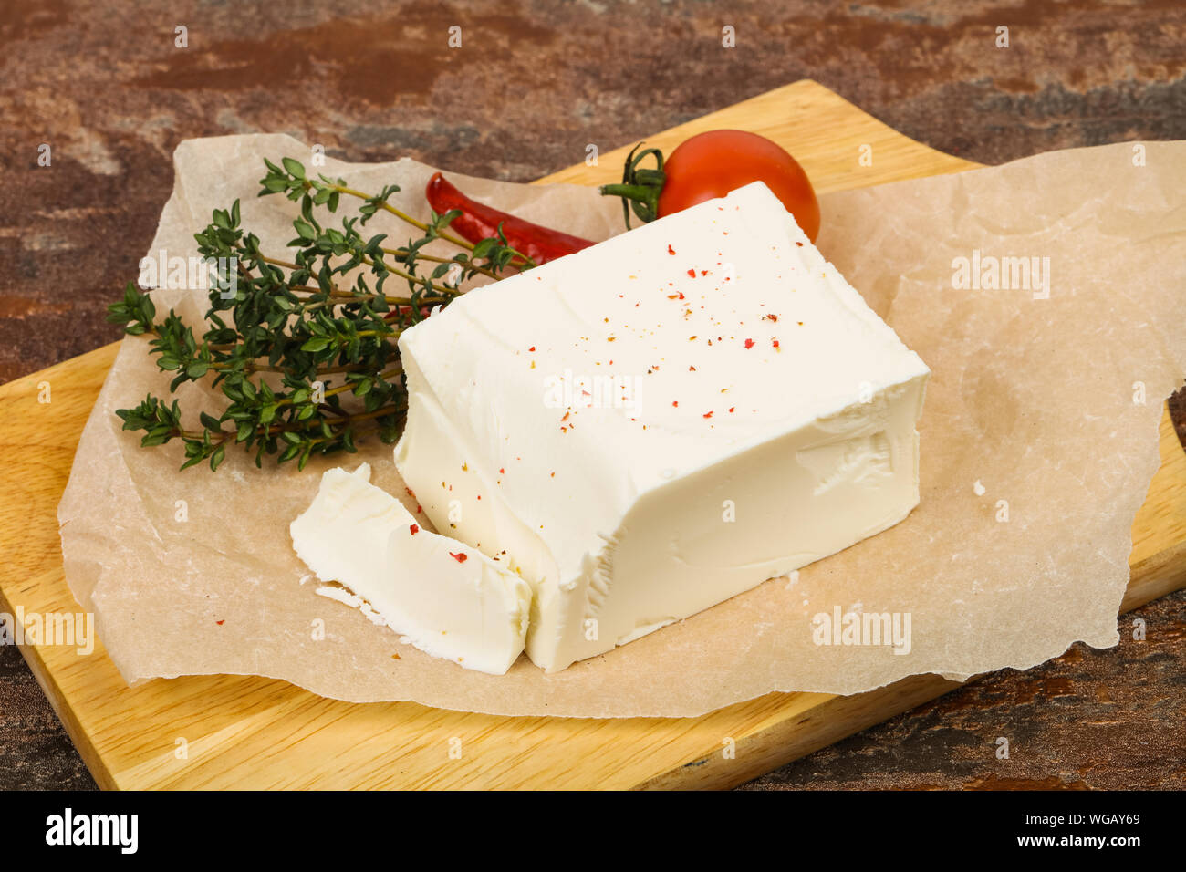 Traditional Feta Cheese served thyme Stock Photo - Alamy