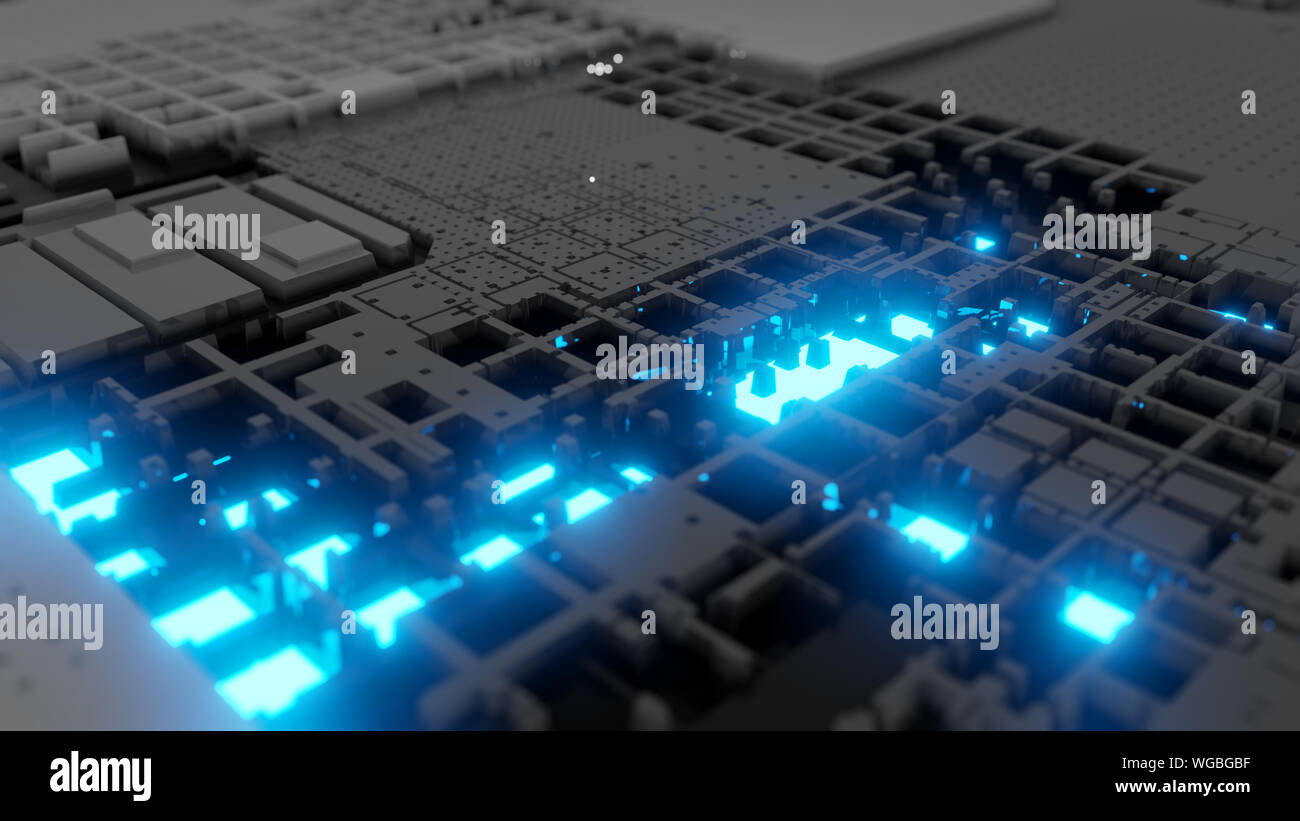 3d render Abstract Technology Background With Cubes. Digital technology ...