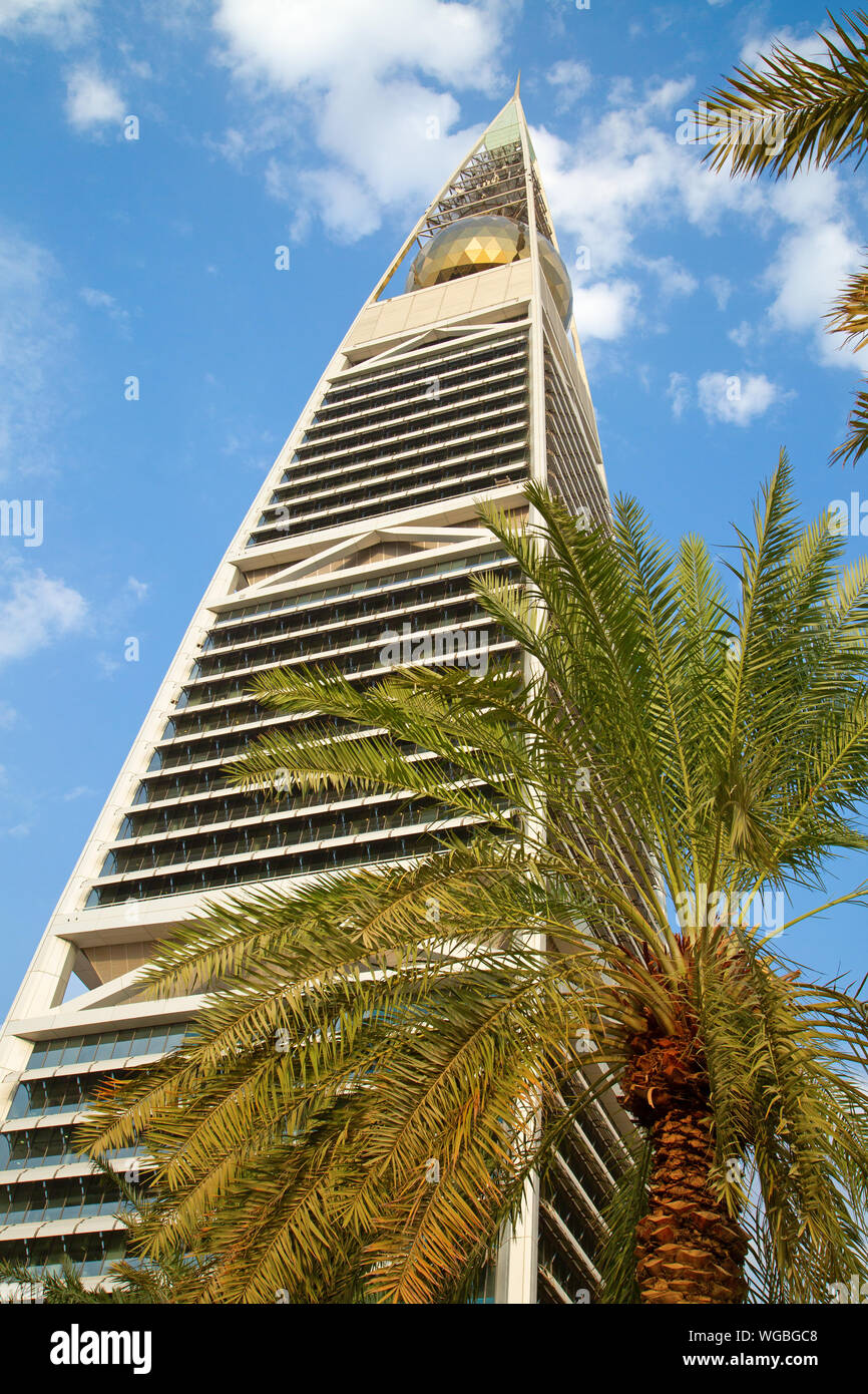 RIYADH - AUGUST 22: Sunset light at Al Faisaliah tower facade on August ...
