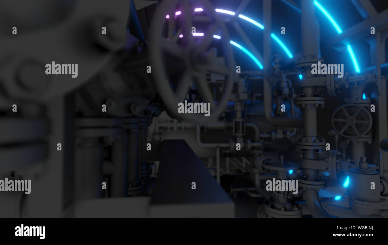 Abstract Industrial Equipment with Neon Lights Stock Photo - Alamy