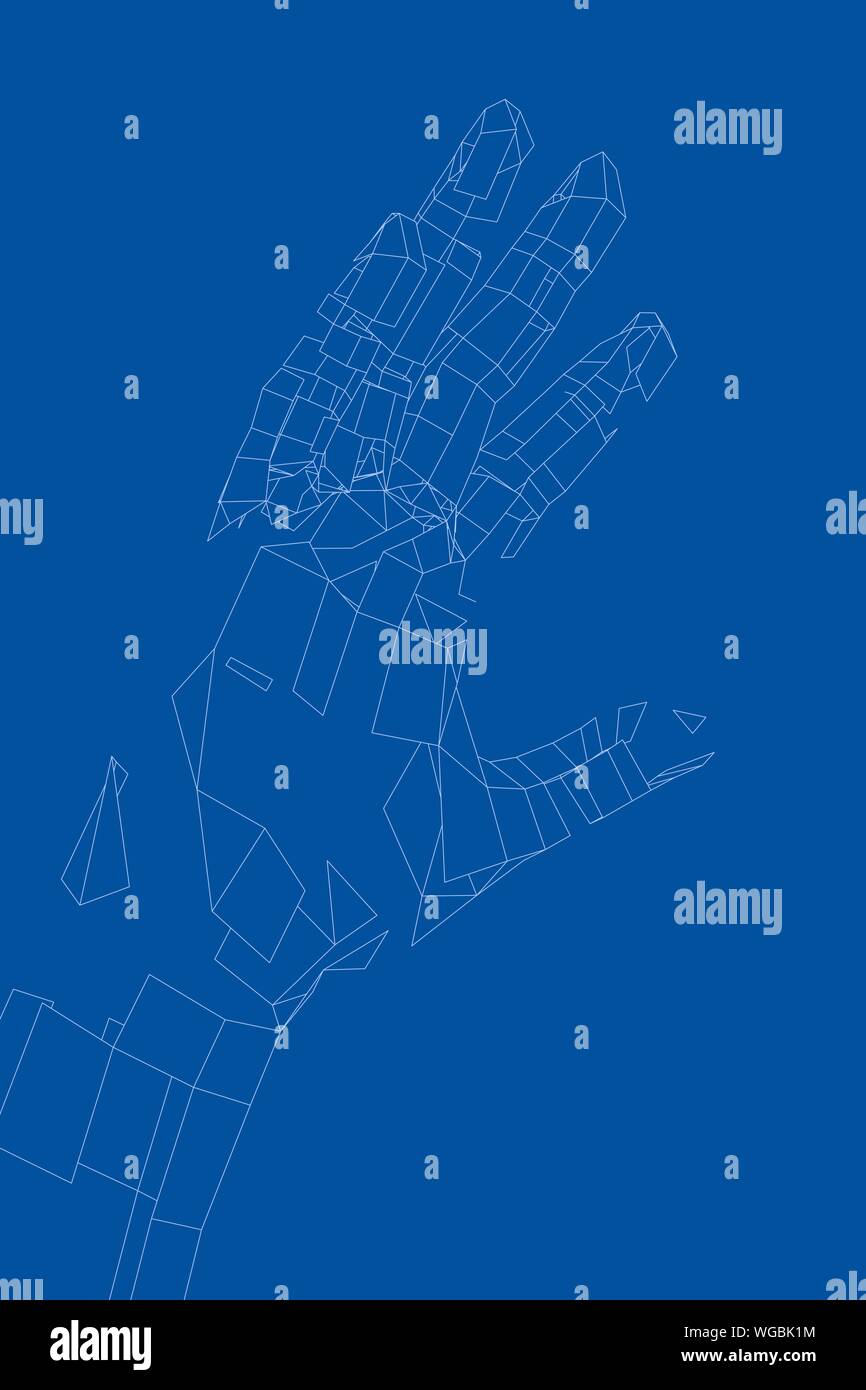 Outline human hand vector. Wire-frame style. The layers of visible and ...