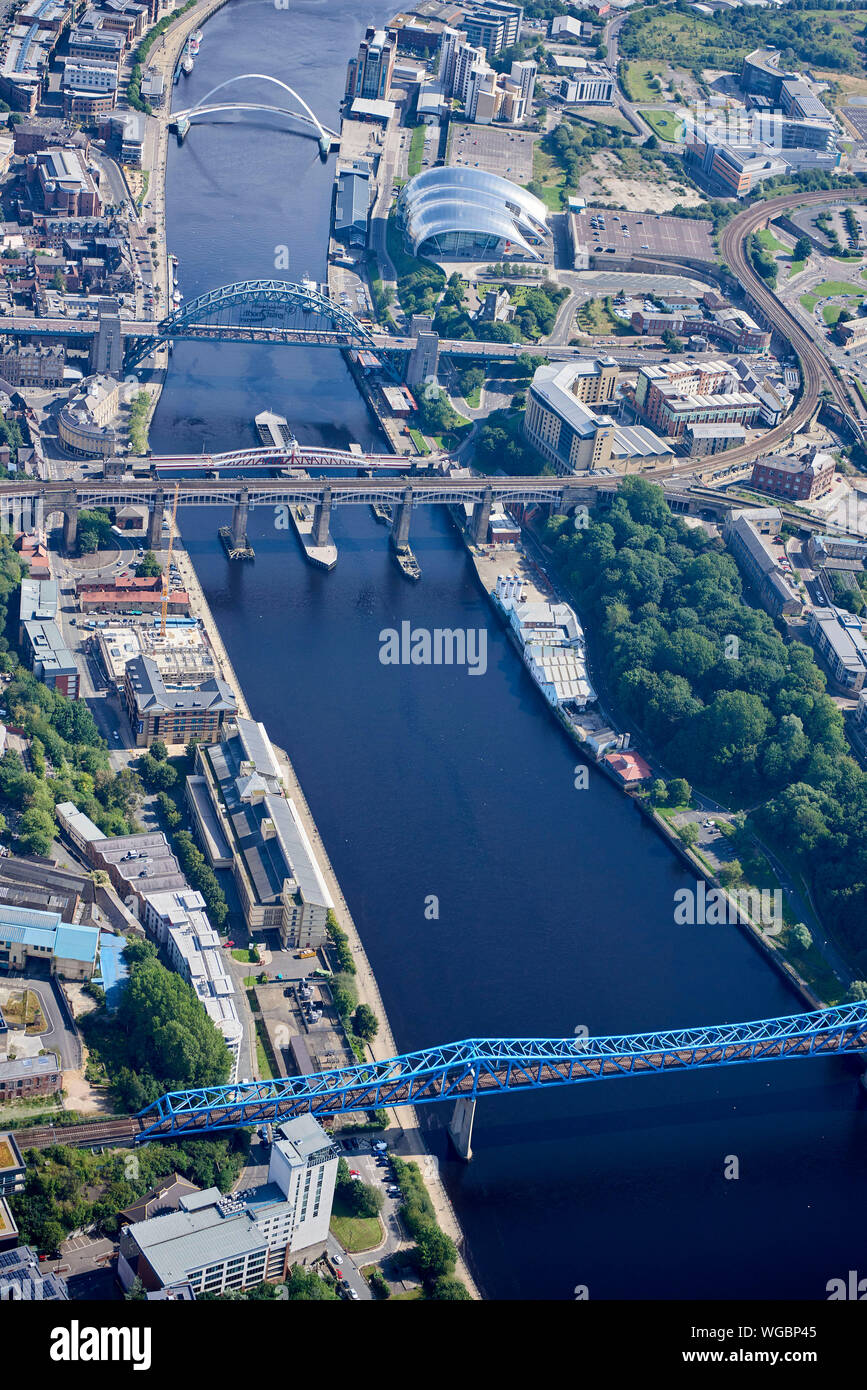 An aerial view of Newcastle upon Tyne, and bridges, city centre, North ...