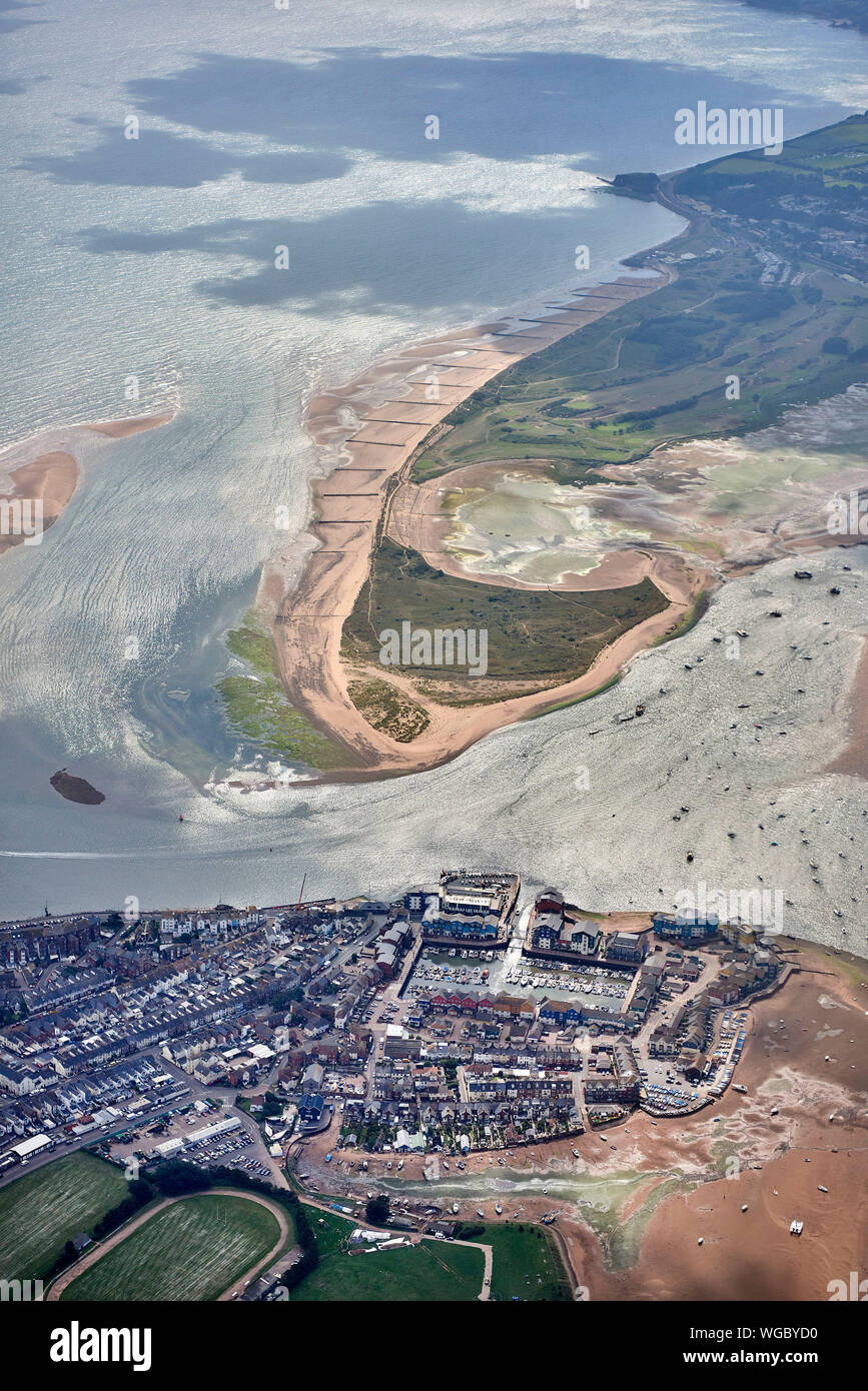 an aerial view of Exmouth and the river Ex, Devon, South West England ...