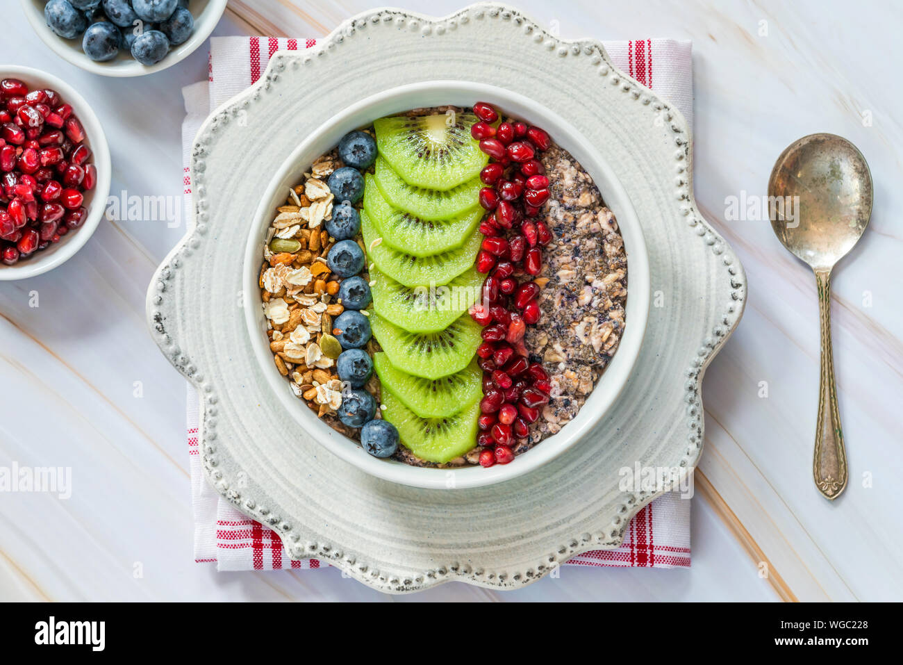 Summer porridge with mixed seeds and fresh fruit - blueberries ...