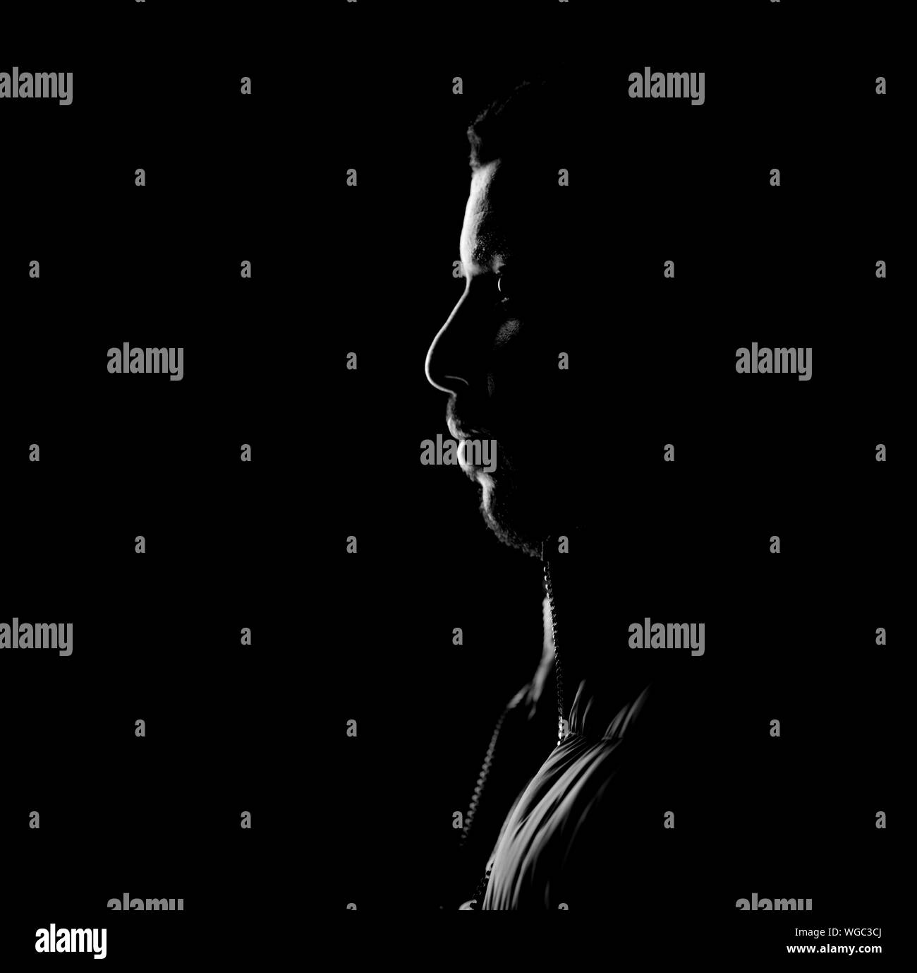 Man profile side view black background Black and White Stock Photos ...