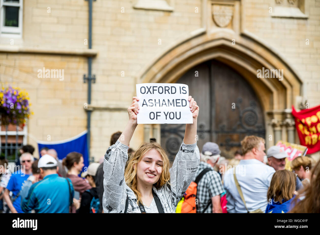 Stop the Coup - A young woman outside Balliol College Oxford, angry at ...