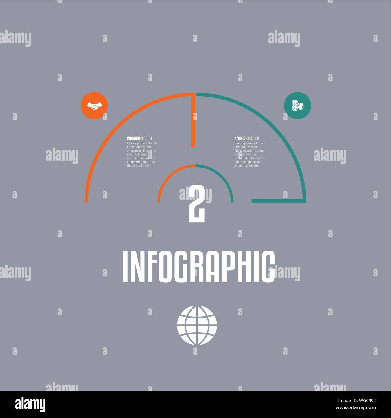 Infographic Template from colourful lines Semicircle with text areas on ...