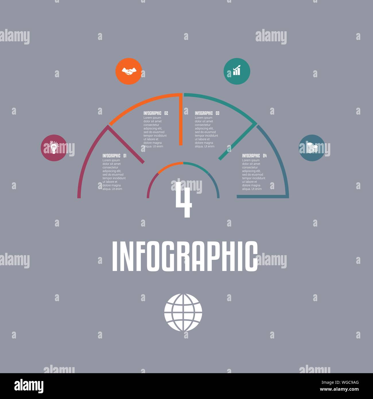 Infographic Template from colourful lines Semicircle with text areas on ...