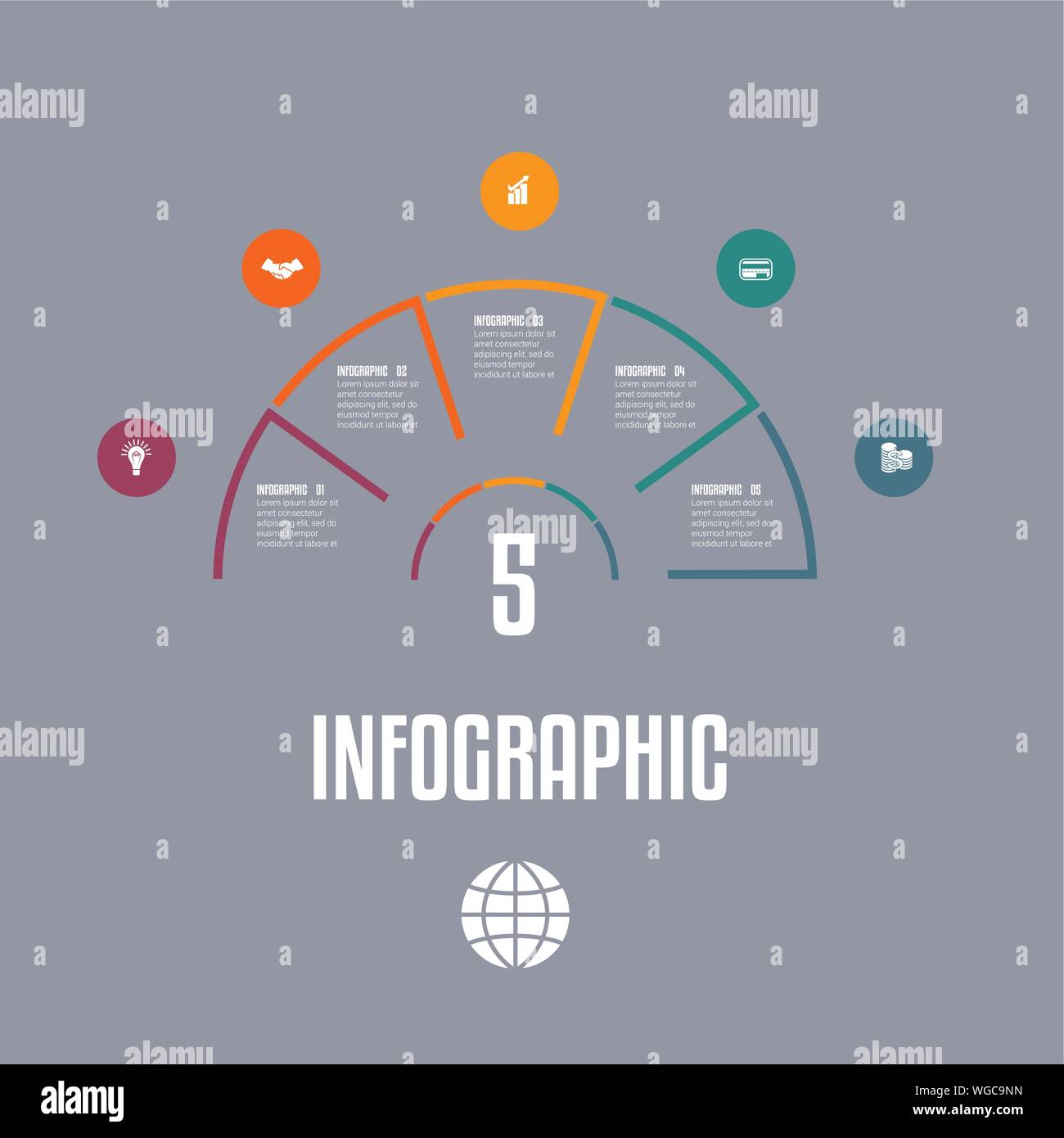 Infographic Template from colourful lines Semicircle with text areas on ...